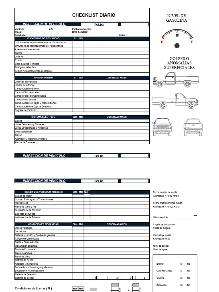 CHECKLIST DIARIO | PDF | Vehículo de motor | Estilos de carrocería