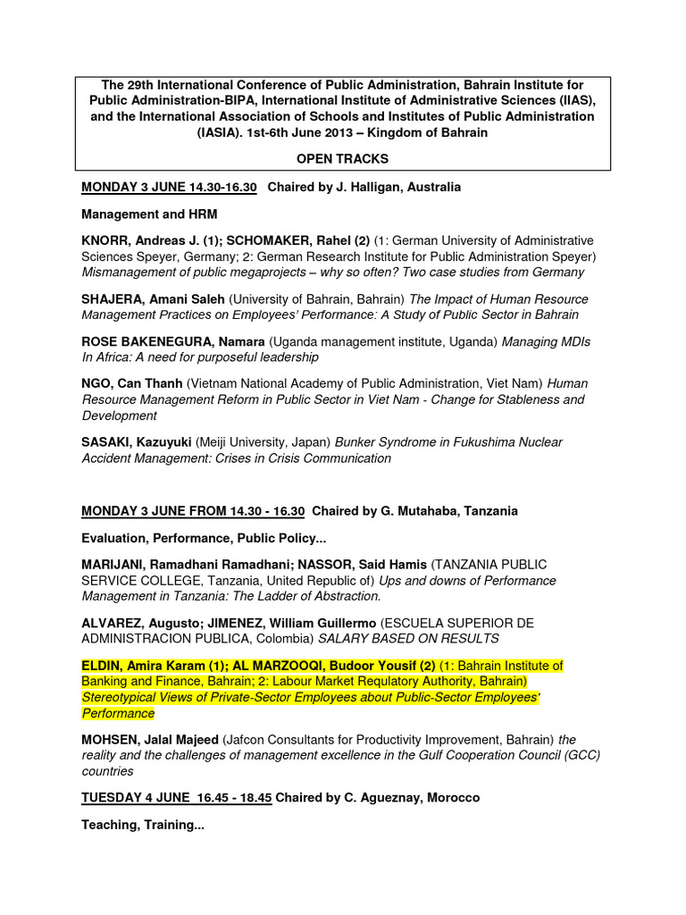 29th Annual Conference of Public Administration - Bahrain - Date Time ...