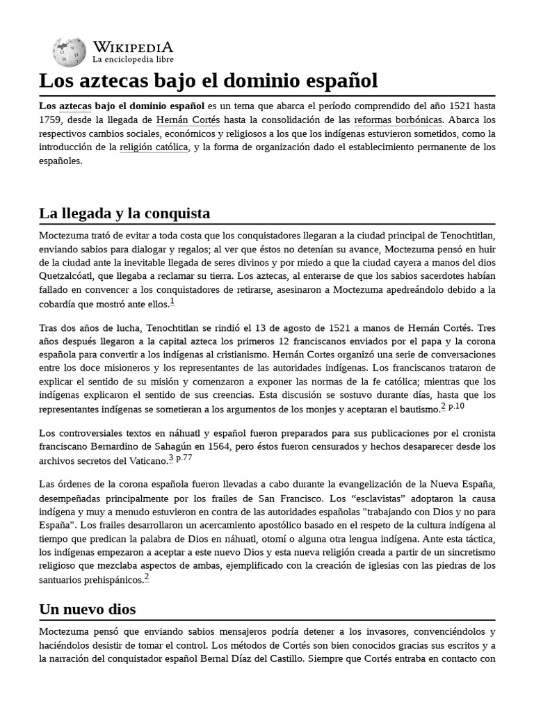 Los Aztecas Bajo El Dominio Español | PDF | Hernán Cortés | Nueva españa
