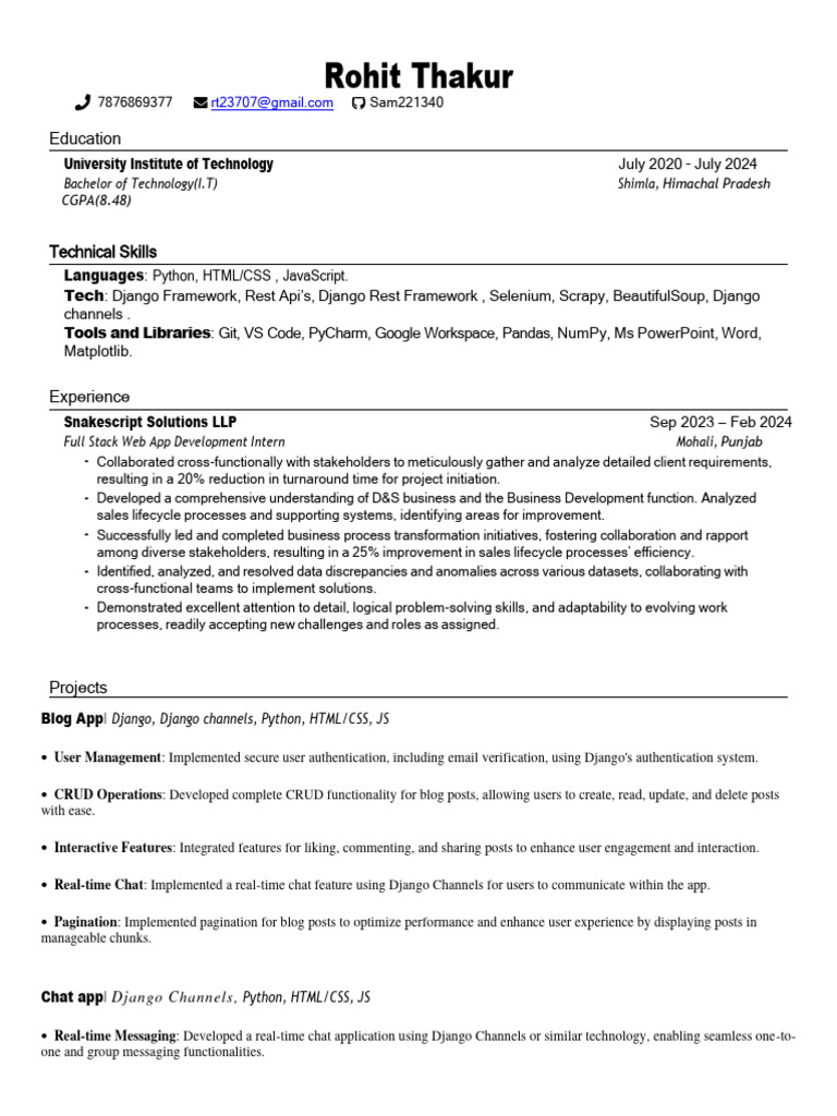 Rohit_Resume | PDF | World Wide Web | Internet & Web