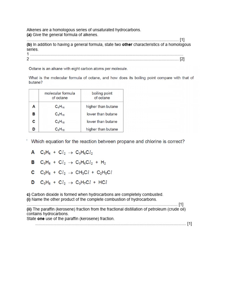 Alkanes Test | PDF