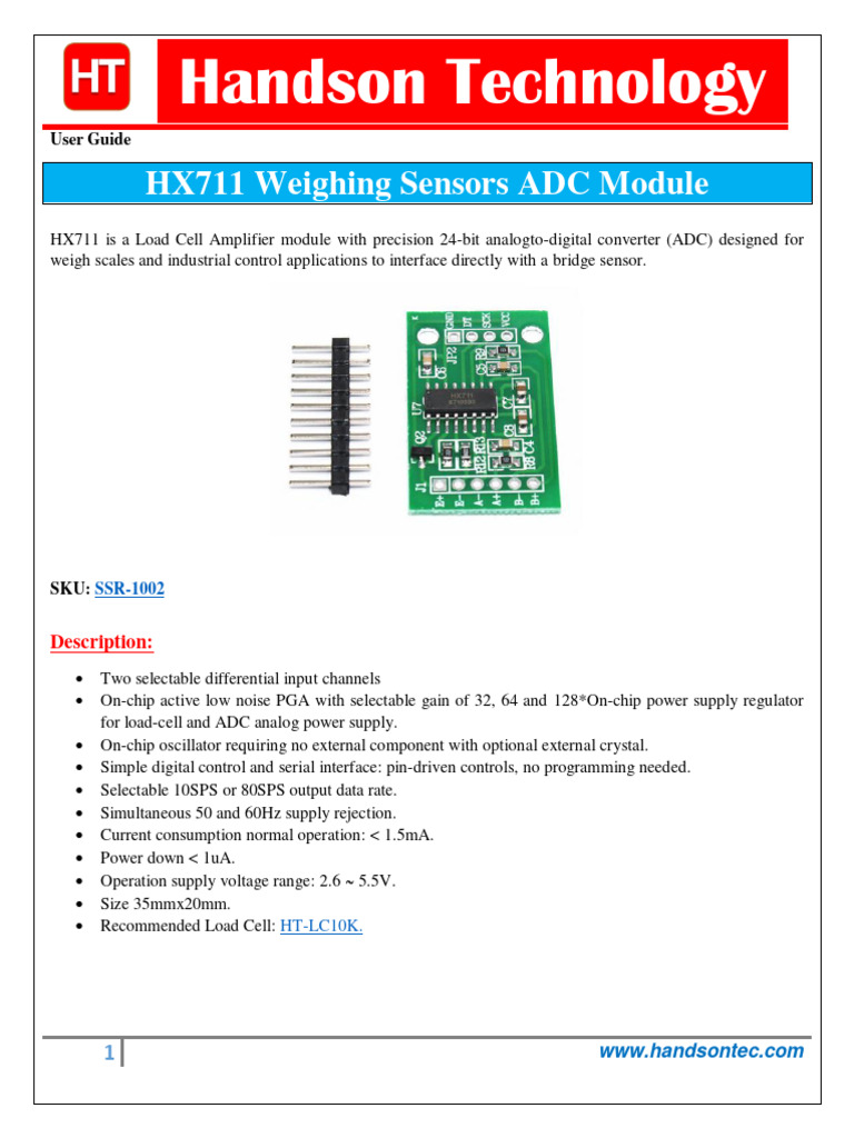 HX711 | PDF | Arduino | Analog To Digital Converter