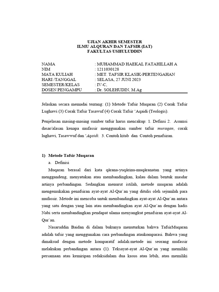Muhammad Haekal Fatahillah Akbar - 1211030128 (Metodologi Tafsir Klasik ...