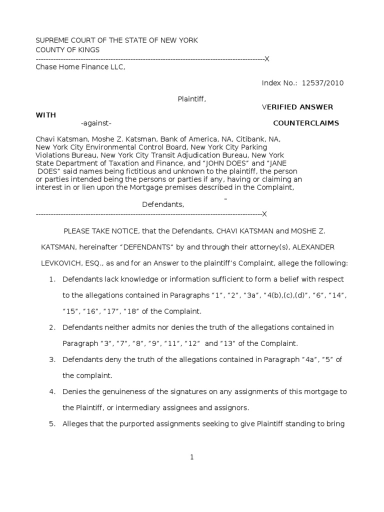 Answer - Foreclosure Katsman Final | PDF | Mortgage Law | Foreclosure