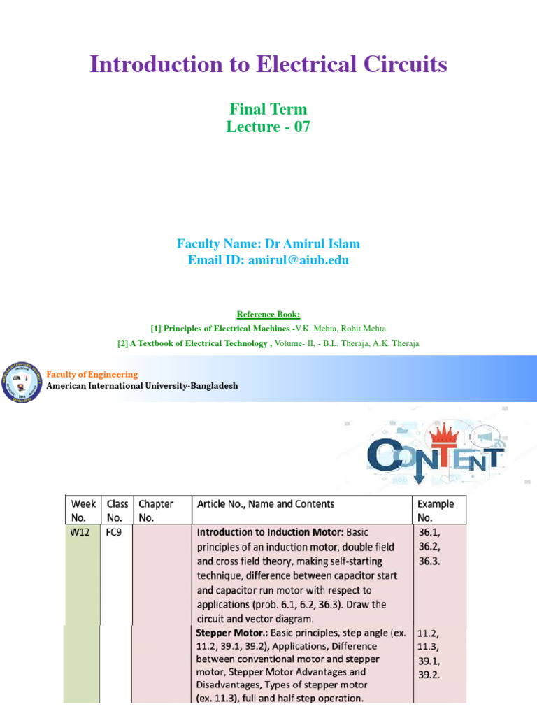 IEC - Final Lecture-7 - SP 23-24 | PDF | Electric Motor | Electricity