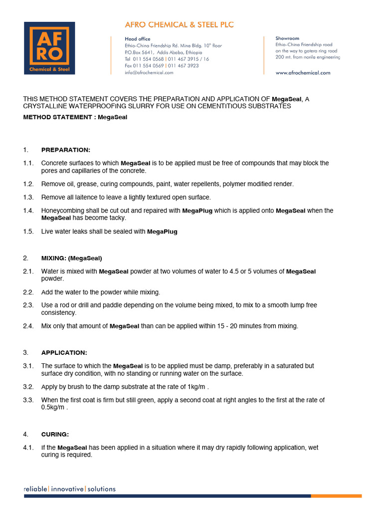 MegaSeal Method Statement | PDF | Concrete | Physical Sciences