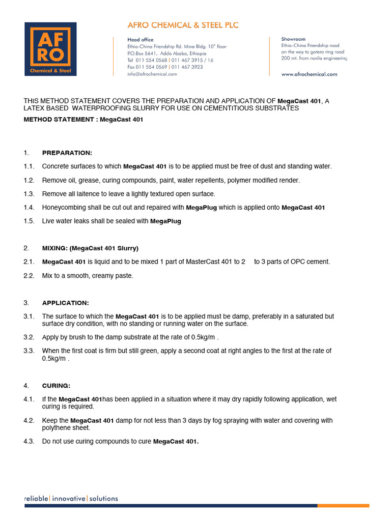 MegaCast 401 Waterproofing Method | PDF