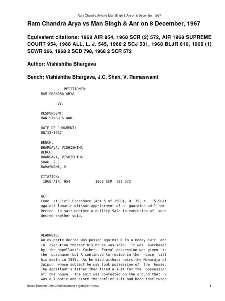 Case Study Ram Charan V Mann | PDF | Annulment | Judgment (Law)