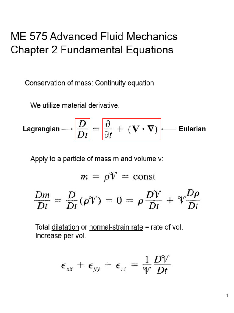 ME 575 Advanced Fluid Mechanics Chapter 2 Fundamental Equations | PDF ...