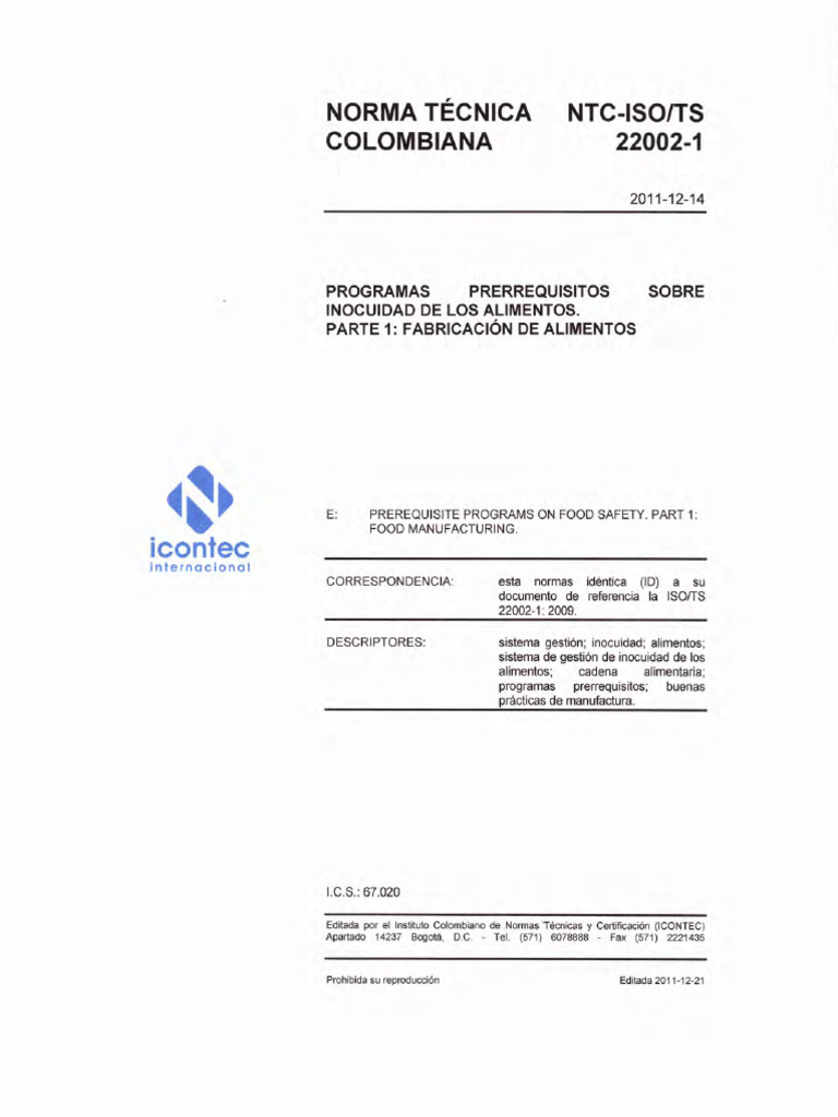 Iso TS 22002-1 | PDF | Agua | Agua potable