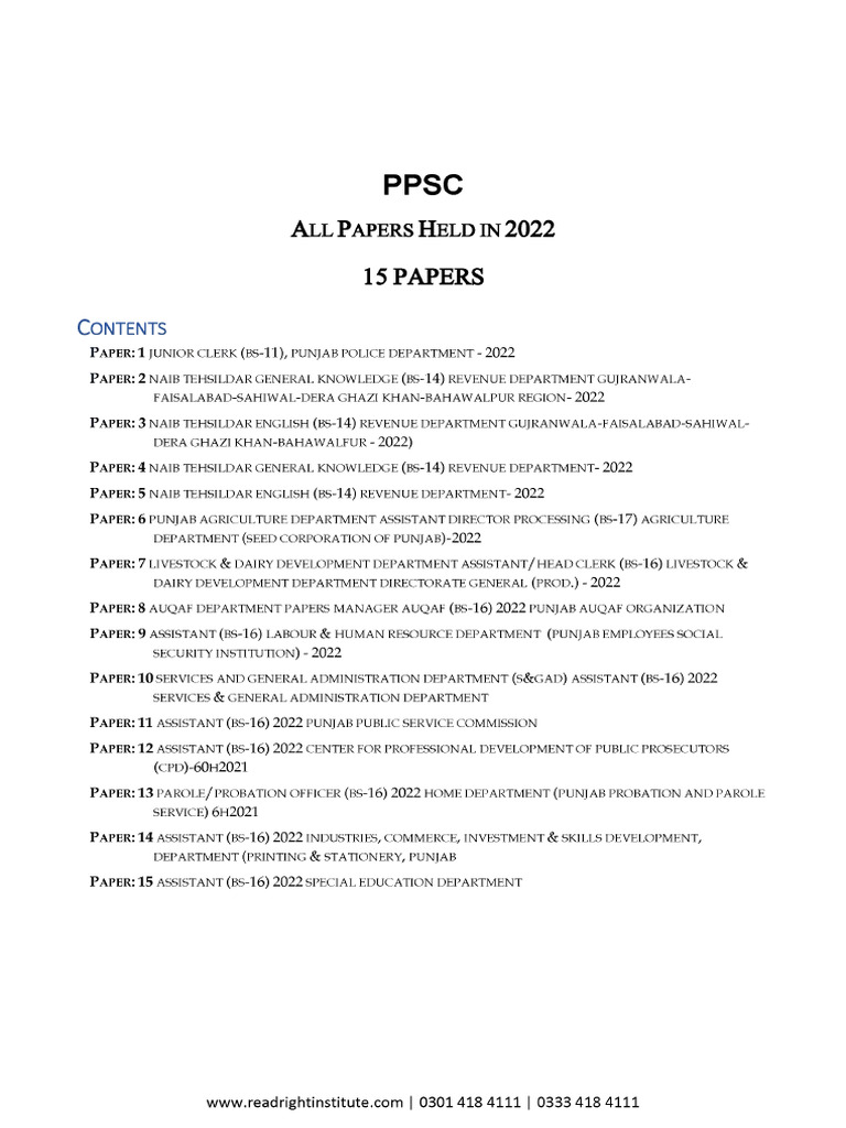 PPSC 14 Paper 2022 | PDF