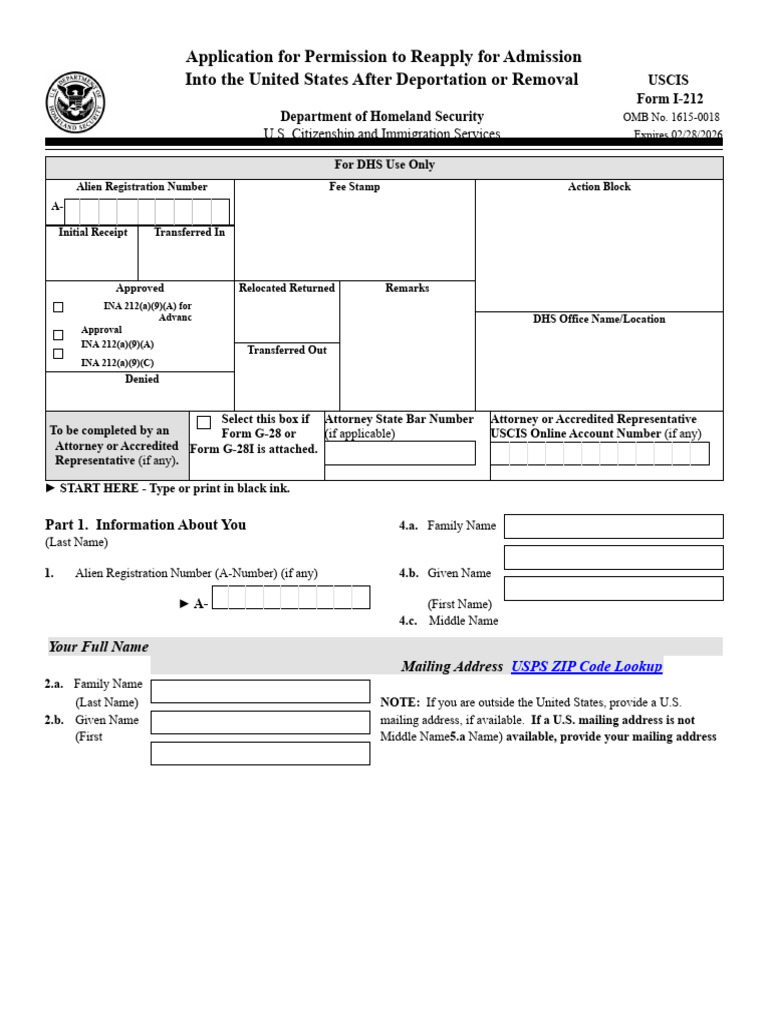 Form I-212: Reapply for Admission | PDF | Race And Ethnicity In The ...