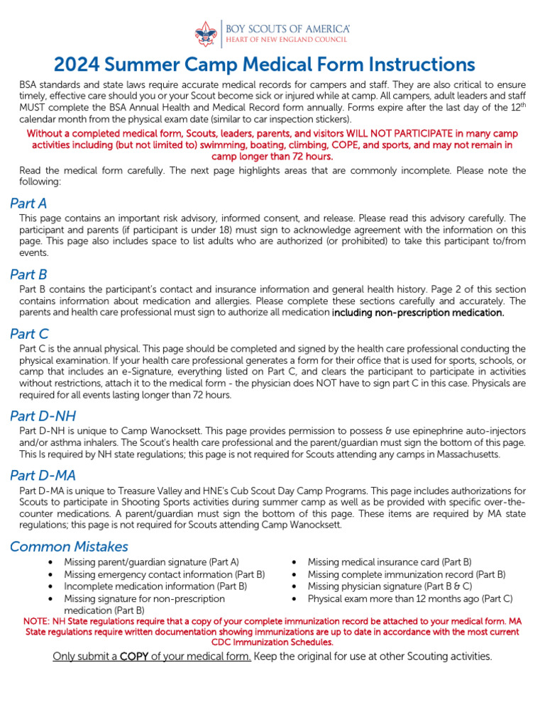 2024 HNE Camp Medical Form | PDF | Heart | Coronary Artery Disease