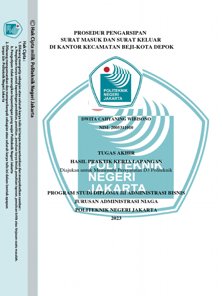 Dwita Cahyaning Wibisono - Halaman Identitas TA. Bab I, Bab V, Dafpus, Dan Lampiran | PDF