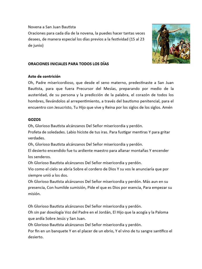Novena A San Juan Bautista Pdf Juan El Bautista Jesús