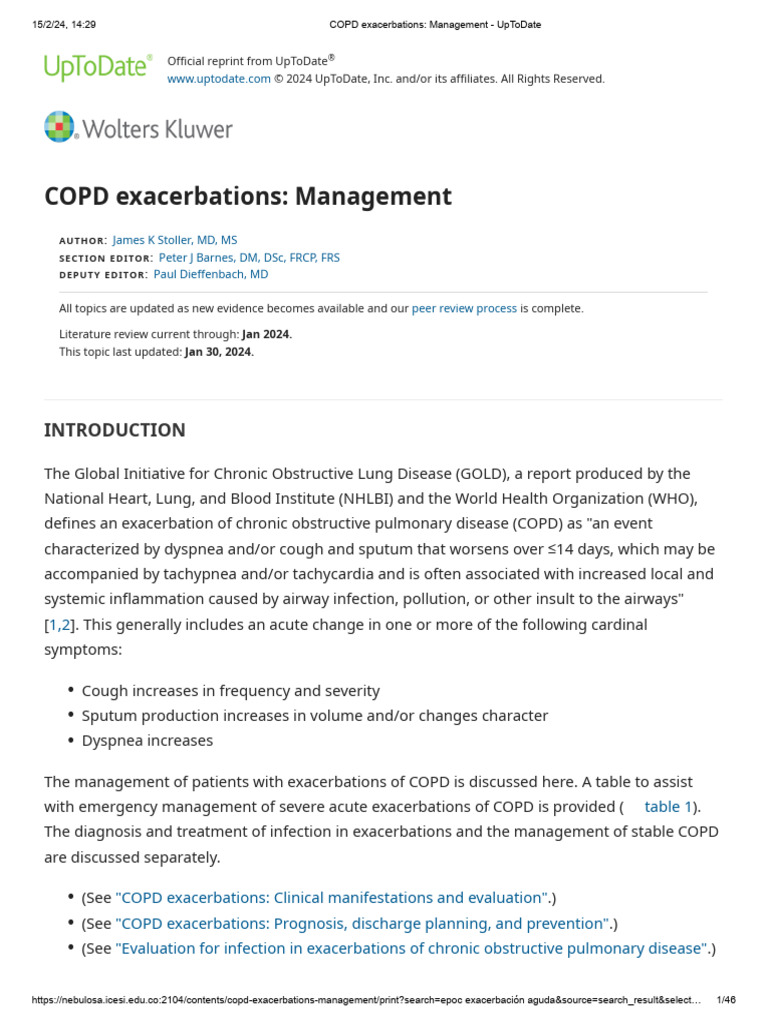 COPD exacerbations_ Management - UpToDate 2023 | PDF | Chronic ...
