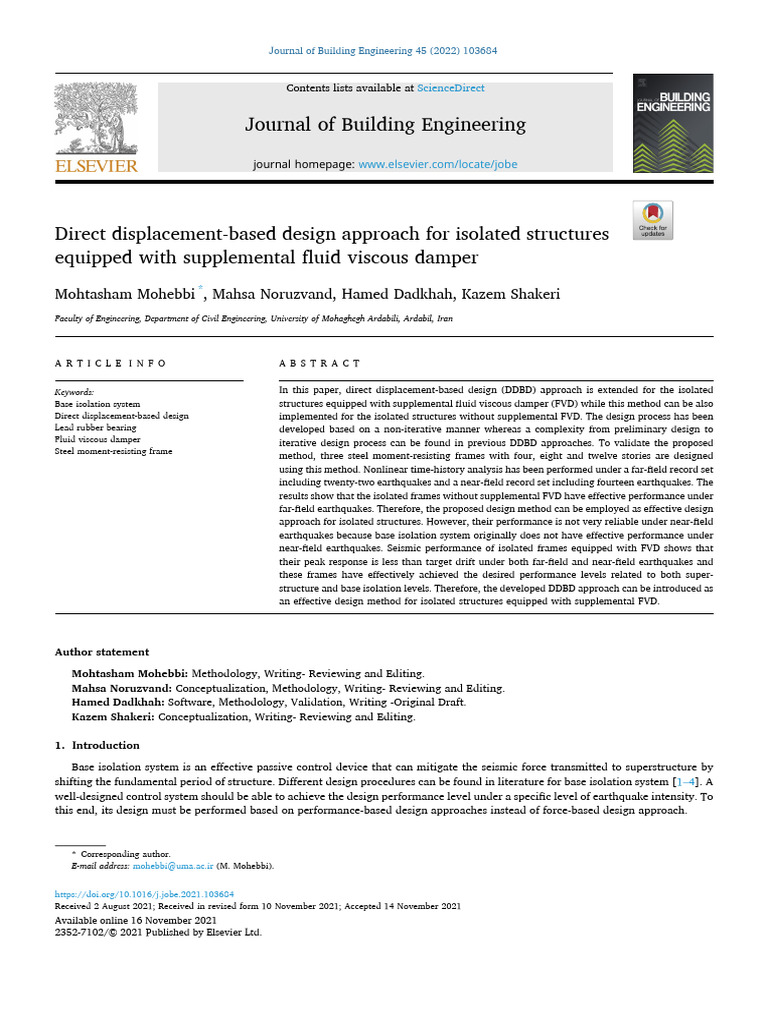 Mohebi 2022 - Direct Displacement-Based Design Approach For Isolated Structures Equipped With ...