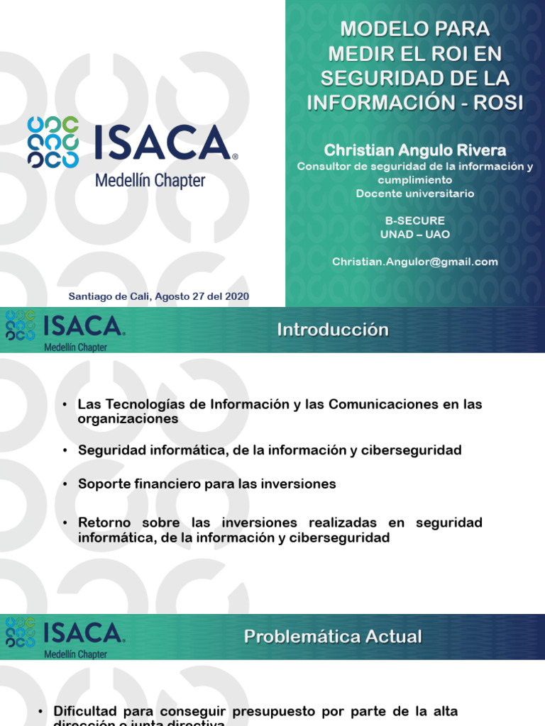 ROSI - Presentación Webinar ISACA Medellin 2020 | PDF | La seguridad informática | Seguridad