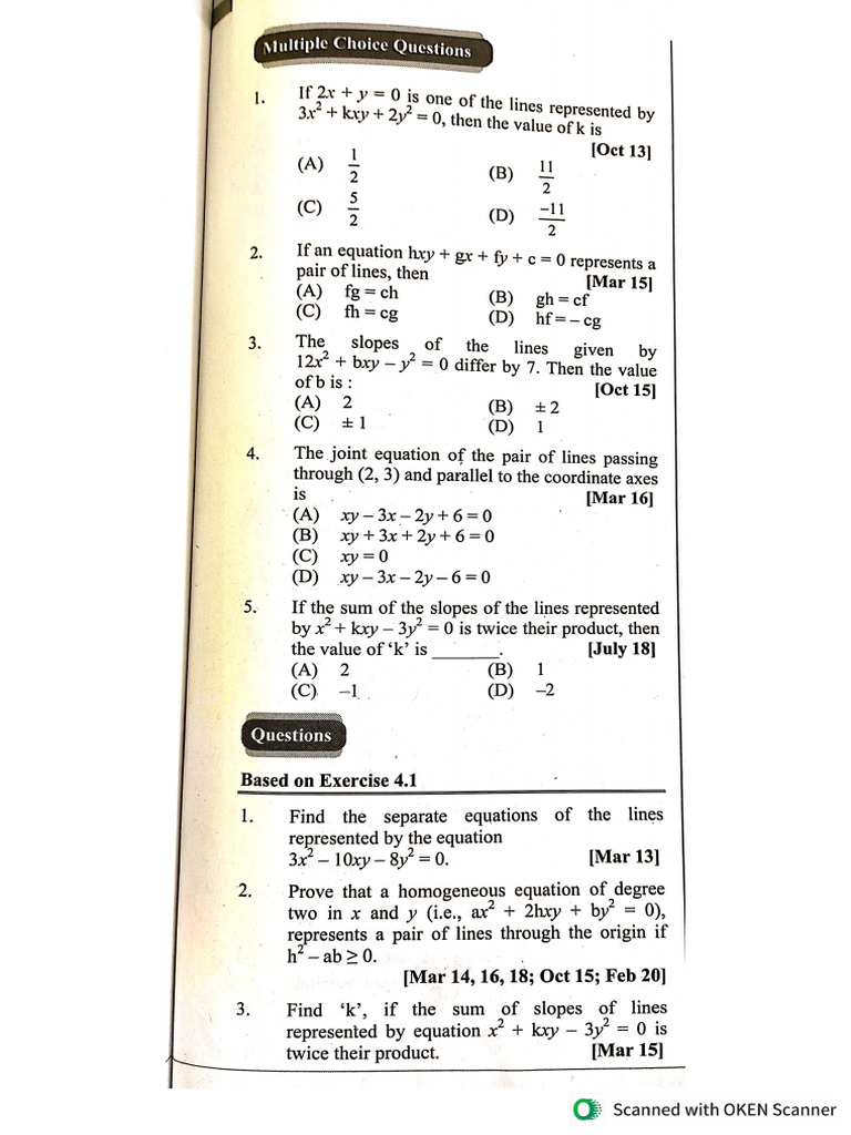Pair of ST - Lines (Board Pyq) | PDF