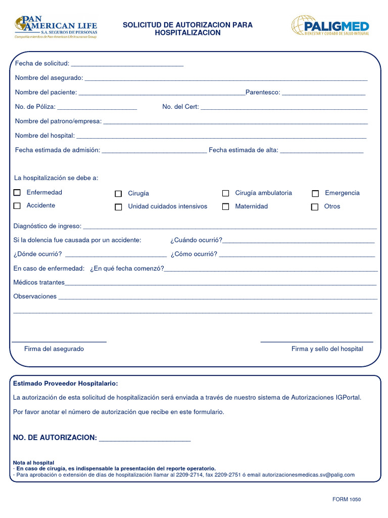 Formulario 1050 Solicitud Autorizacion Hospitlaria | Descargar gratis ...