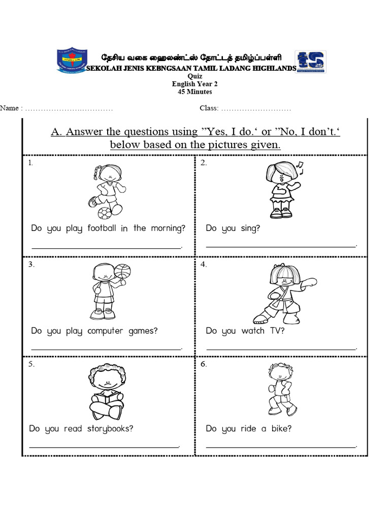 Year 2 English Quiz Template | PDF