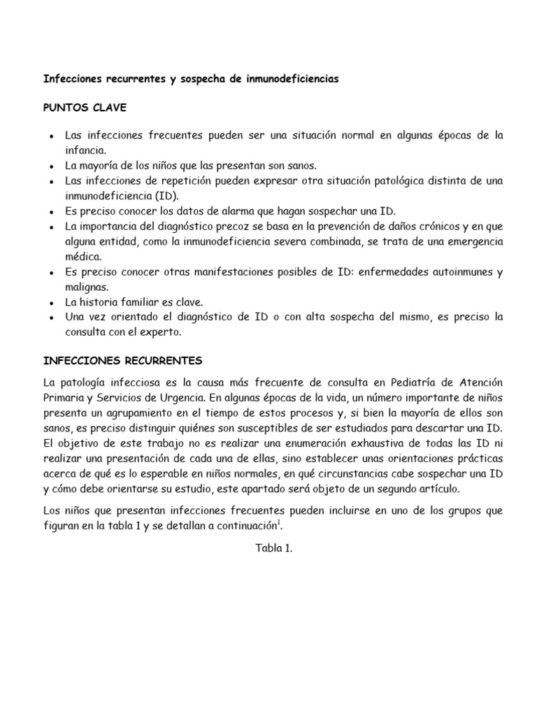 Infecciones Recurrentes y Sospecha de Inmunodeficiencias | PDF ...