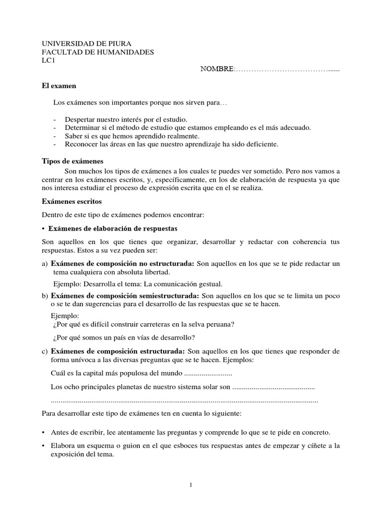 Separata El Examen Escrito y La Definición (Material Complementario) | PDF | Cobre | Calor