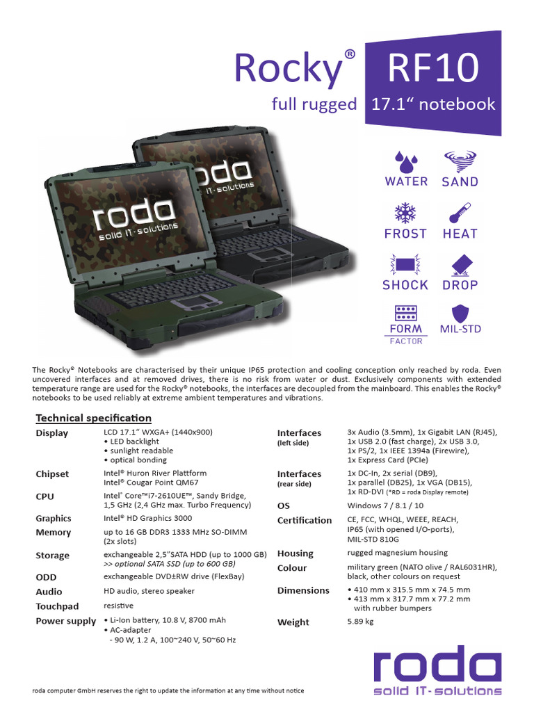 Data Sheet - Rocky RF10 v2.5 | PDF | Laptop | Computer Engineering