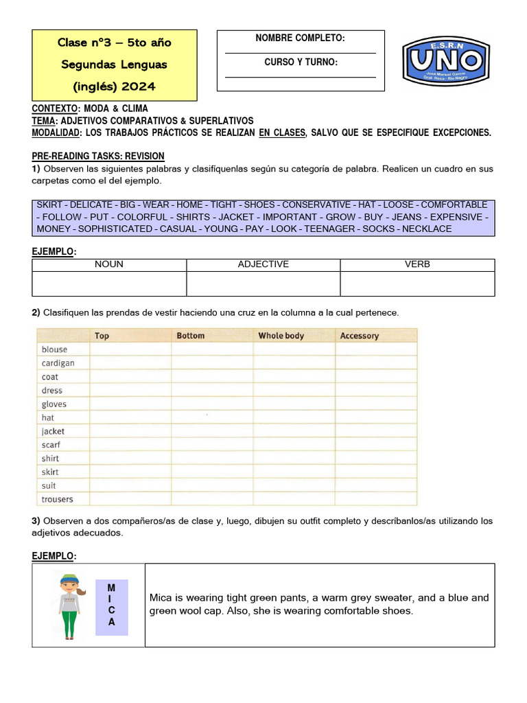 Clase 3 - Ingles - 5to Año - 2024 | PDF