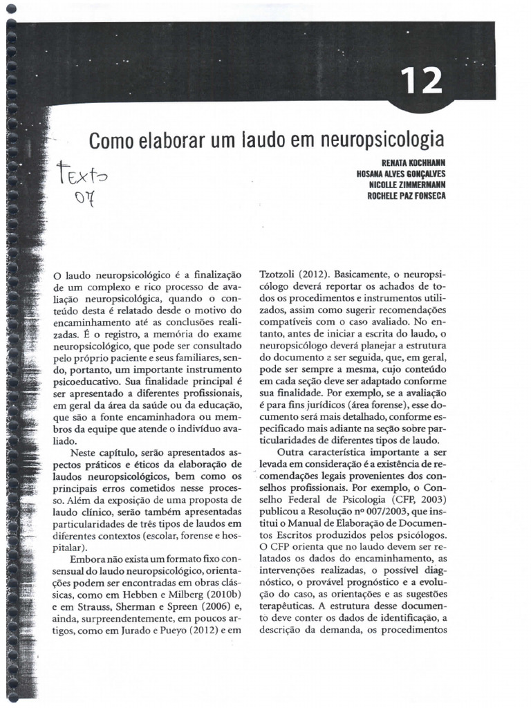Texto 7 - Laudo Neuropsicológico | PDF