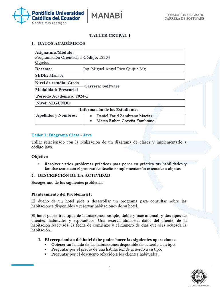 Taller 1p Pooi | PDF | Java (lenguaje de programación) | Software