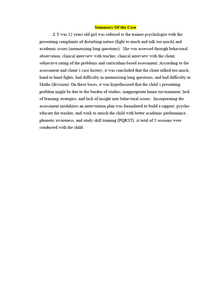 Case Report M.W | PDF | Self Esteem | Anxiety