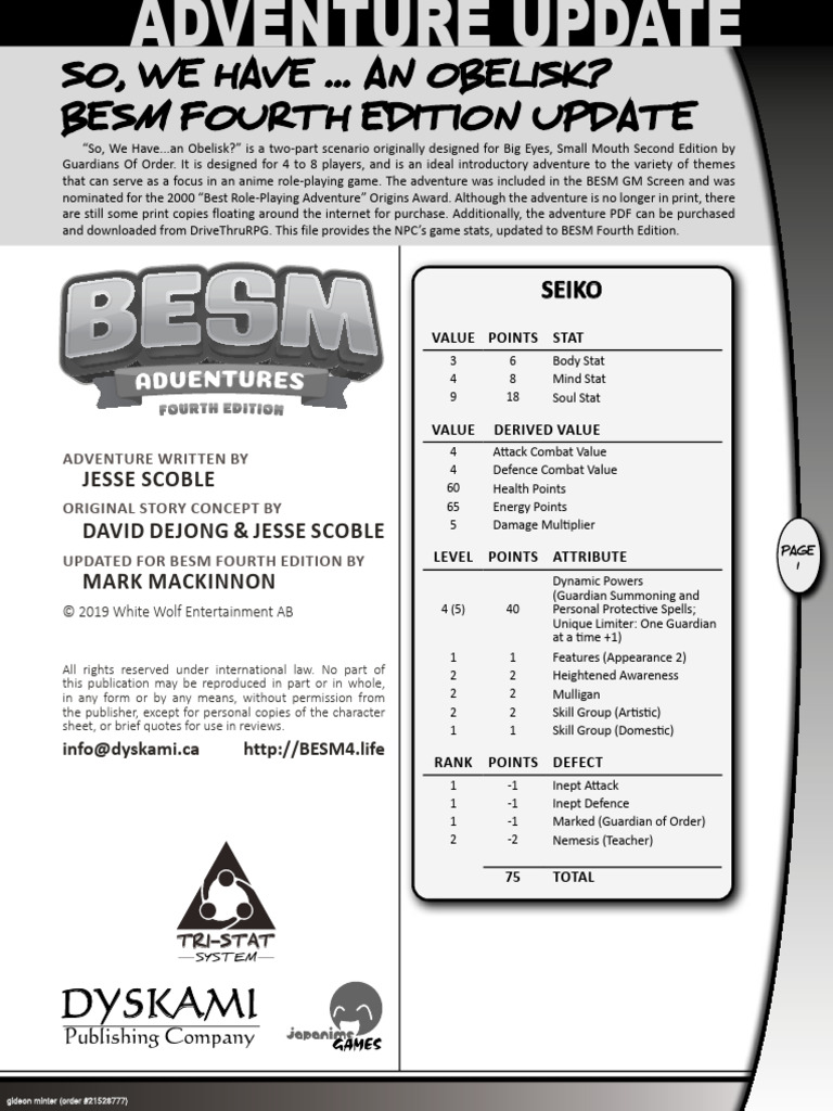 Dys Besm Obelisk Adventure Update v1 | PDF | Role Playing Games | Role ...