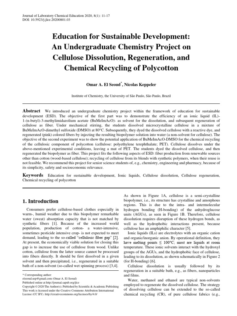 2020 - Journal of Laboratory Chemical Education - El Seoud - Cellulose ...