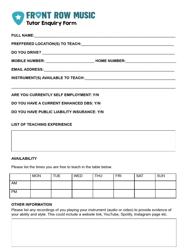 Tutor Enquiry Form | PDF