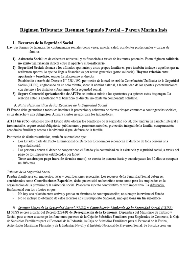 Resumen Regimen Tributario Segundo Parcial | PDF | Impuestos | Jubilación