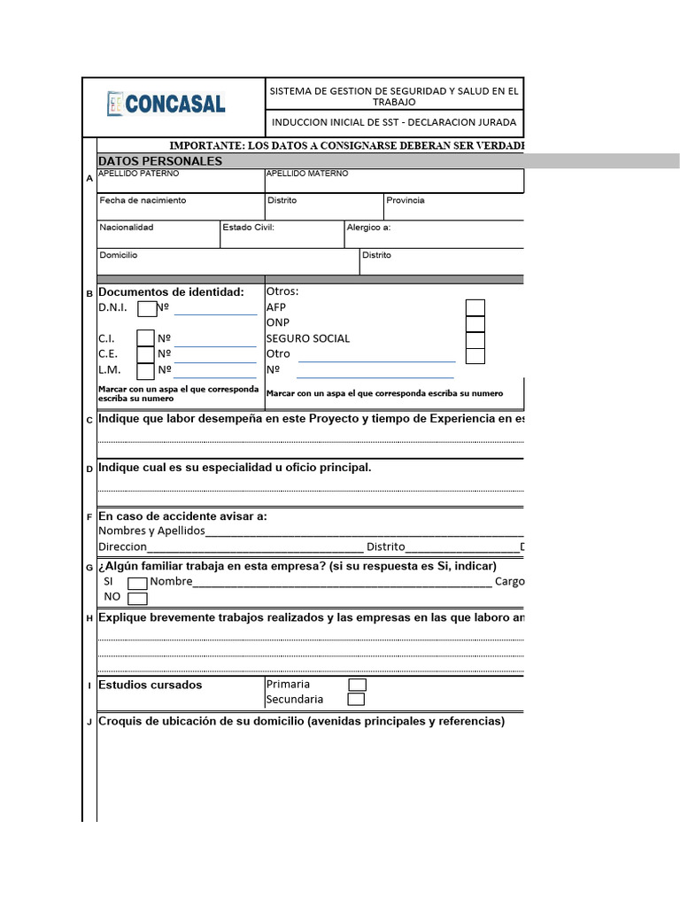 Concasal-FO-001 Induccion Inicial de SST | PDF Concasal-FO-001 Induccion Inicial de SST | PDF