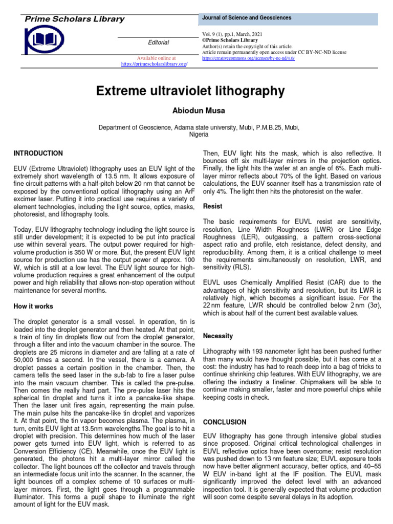 Extreme Ultraviolet Lithography | PDF | Photolithography | Microtechnology