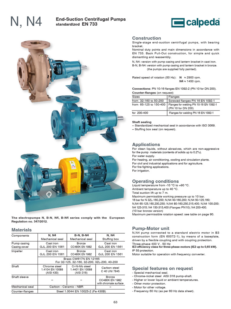 End-Suction Centrifugal Pumps EN 733: Construction | PDF | Pump ...