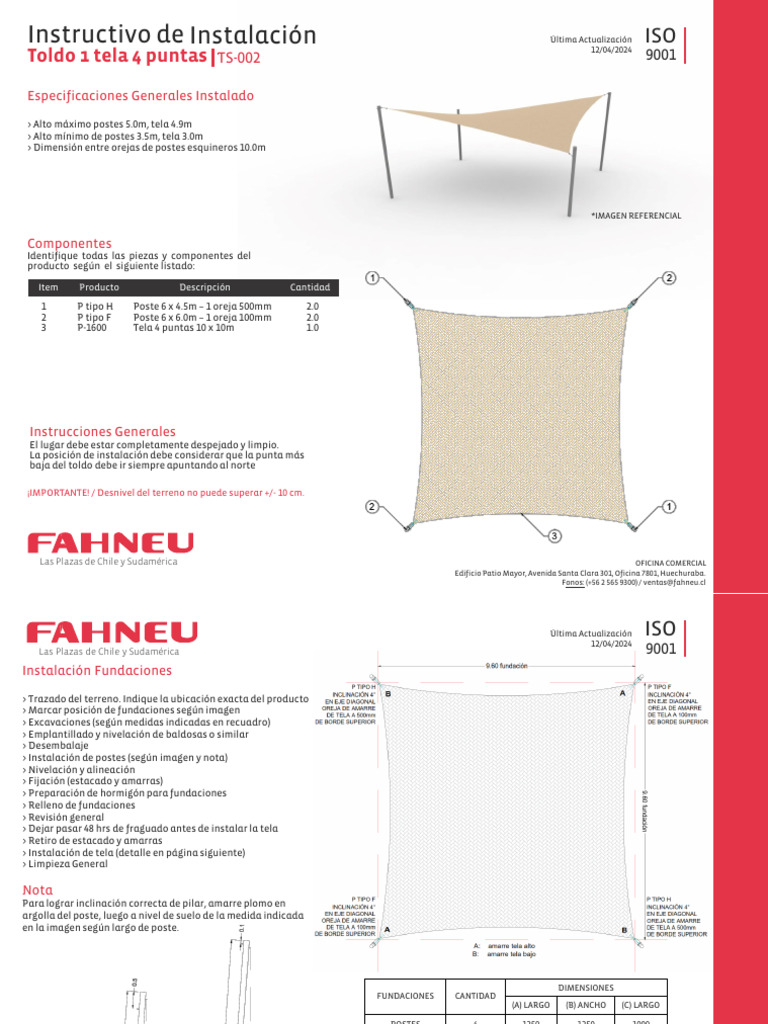 Instructivo de Instalación: Toldo 1 Tela 4 Puntas | PDF