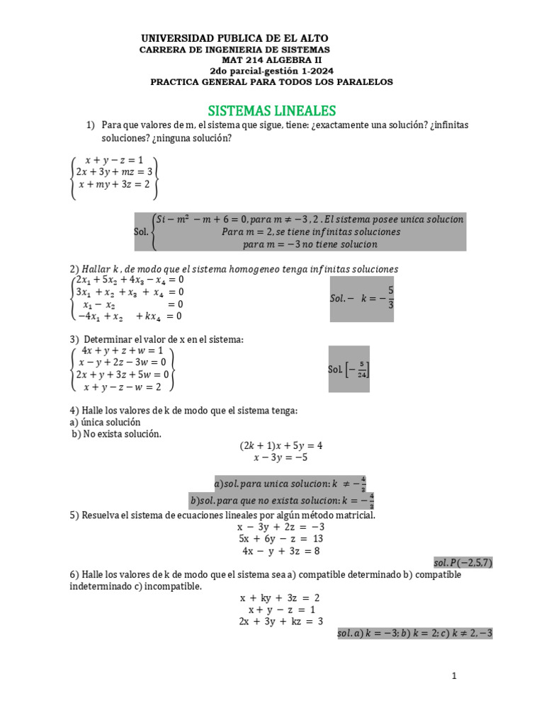 PRACTICA DE ALGEBRA II 2do. Parcial 1-2024 | PDF | Espacio vectorial ...
