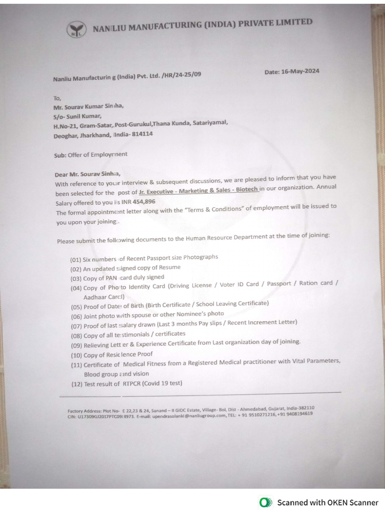 Signed Offer Letter | PDF