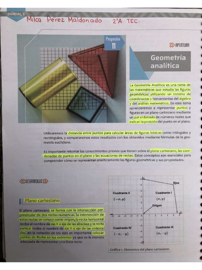 Progresión 11-Geometría Analítica-Pensamiento Matemático II-Milca Pérez Maldonado 2a-Tec | PDF