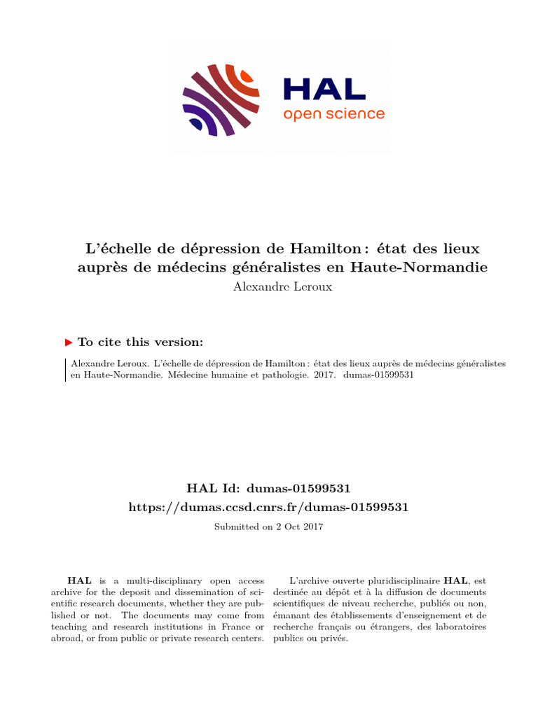 Évaluation de l'échelle de Hamilton | PDF | Dépression (psychiatrie ...