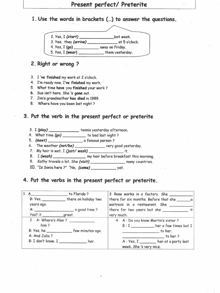 Present Perfect Preterite | PDF