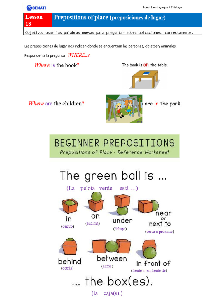Prepositions of Place | PDF