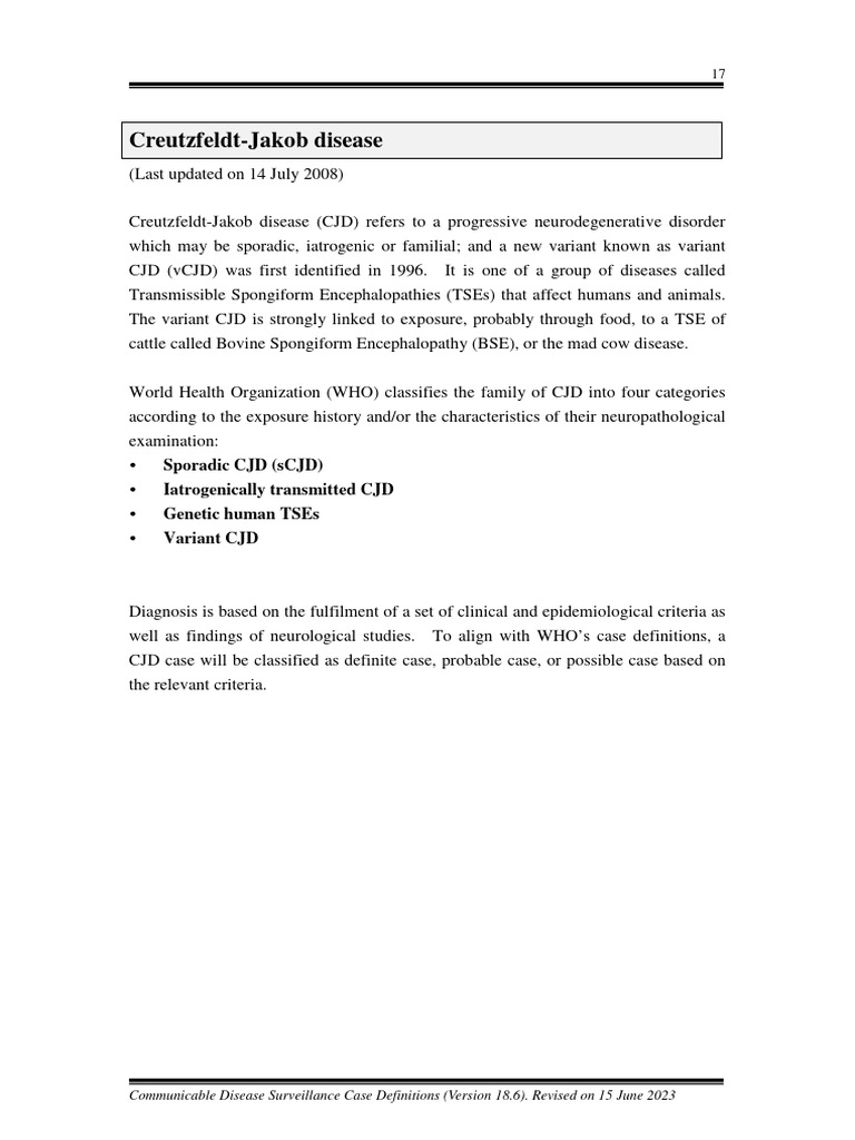 Creutzfeldt-Jakob Case Definition (China) | PDF | Wellness Creutzfeldt-Jakob Case Definition (China) | PDF | Wellness
