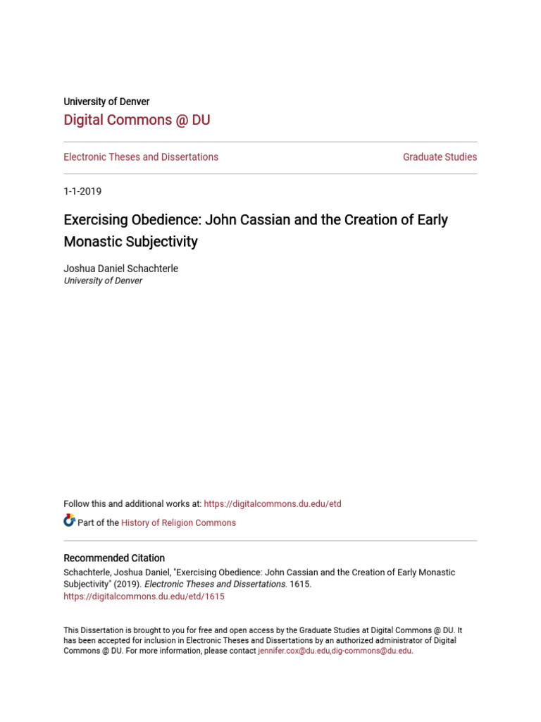 Exercising Obedience - John Cassian and The Creation of Early Mona ...