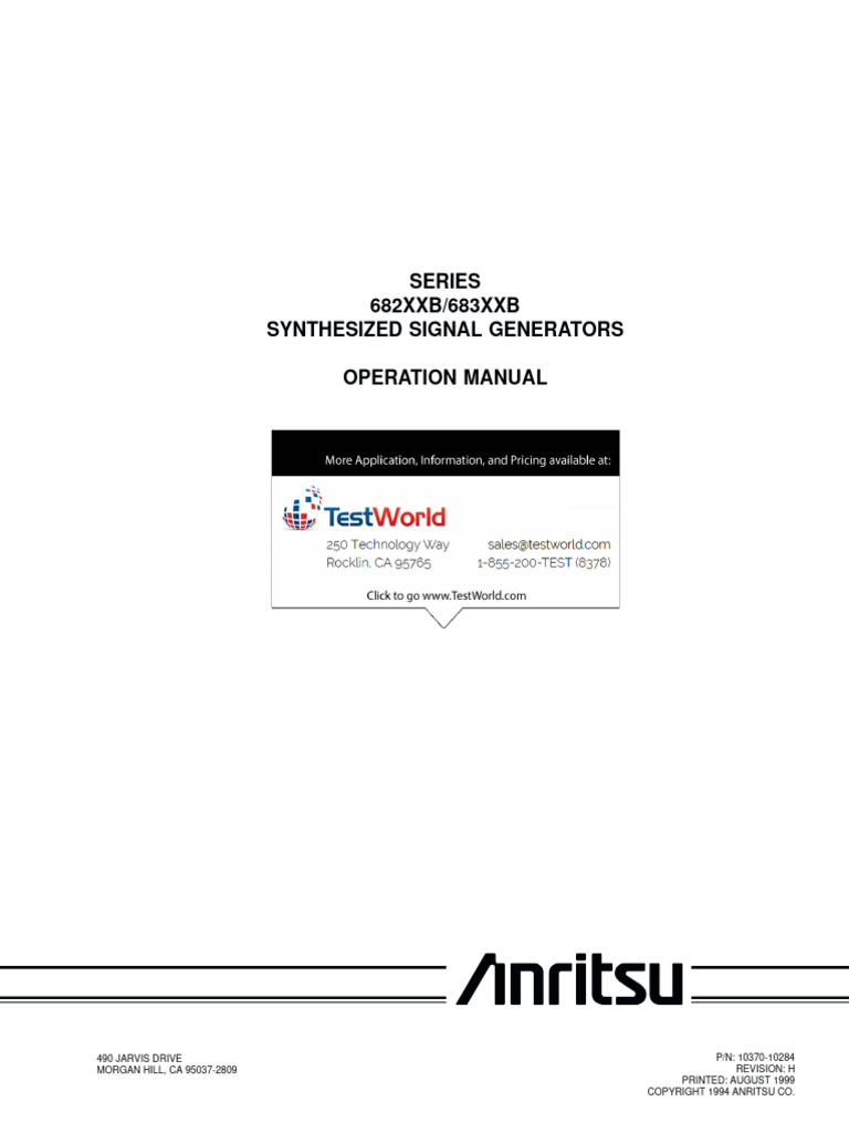 Operation Manual Wiltron Anritsu 69000A 68000B RF Synthesized Sweeper Signal Generators | PDF ...