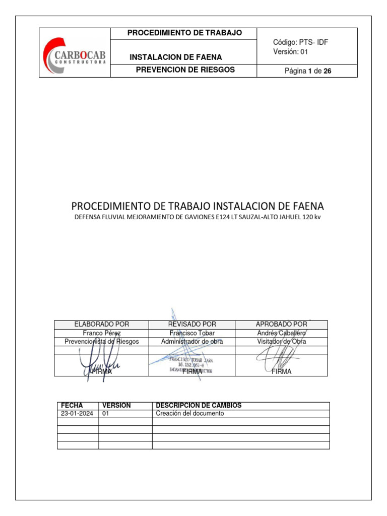 PTS Instalación de Faena TRANSELEC | PDF | Agua | Residuos